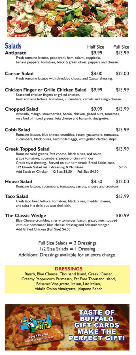 Our Menu | Taste of Buffalo Pizzeria