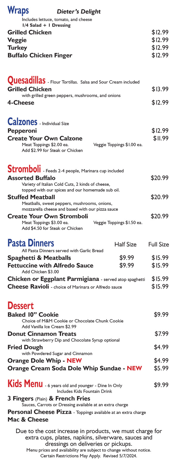 Our Menu - Taste of Buffalo Pizzeria