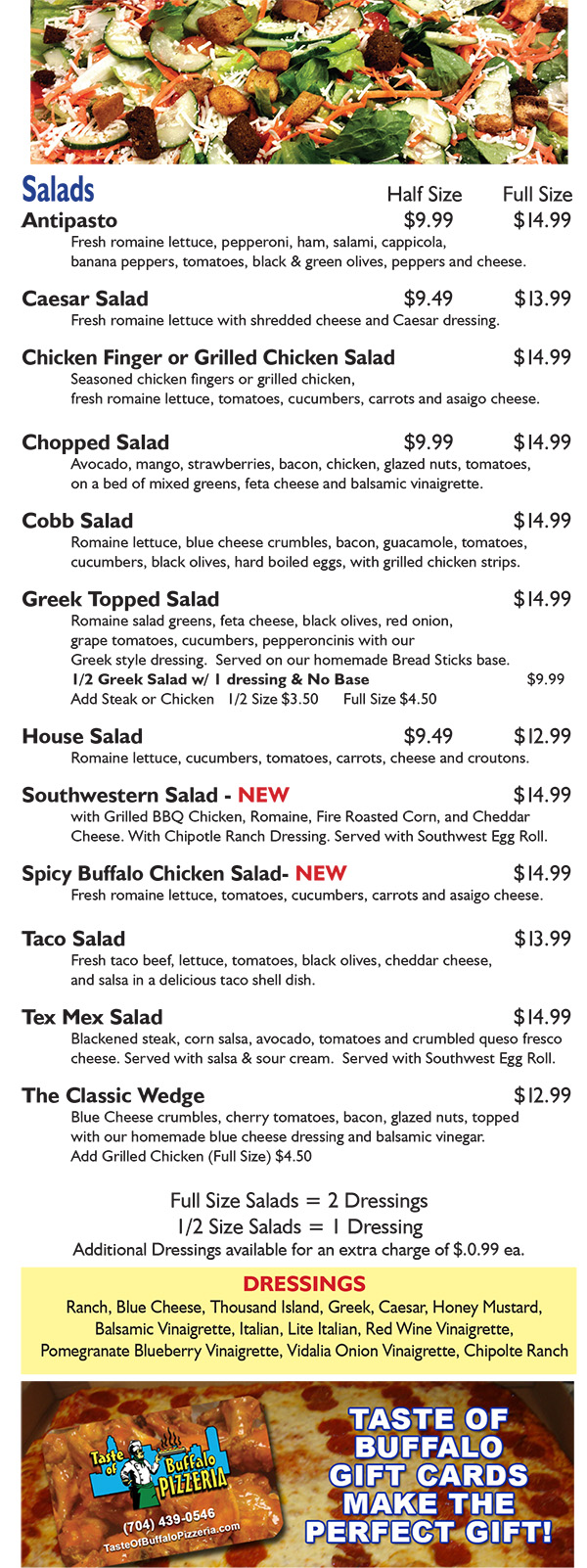 Our Menu - Taste of Buffalo Pizzeria