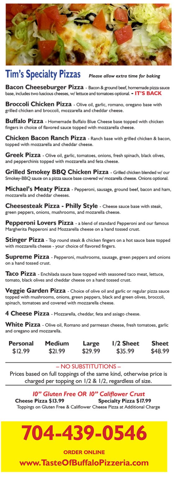 Our Menu - Taste of Buffalo Pizzeria